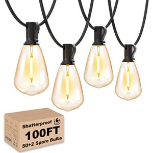 svater outdoor string lights 100ft st38 patio string lights with 52 waterproof shatterproof led bulbs(2 spare) connectable lights for outside backyard garden porch