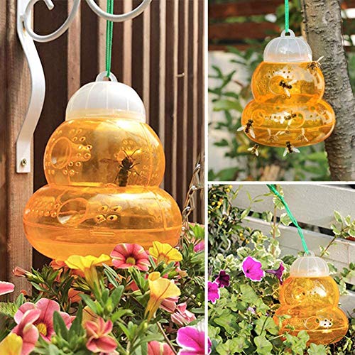 Wasp Trap Bee Traps Jar | Hornet Trap Yellow Jacket Trap Attracts Hornets Yellow Jackets Bees Wasps | Trap & Bee Catchers for Outside | Plastic Wasp Trap for Outdoors Catcher | 2pcs Beehive Wasp Trap