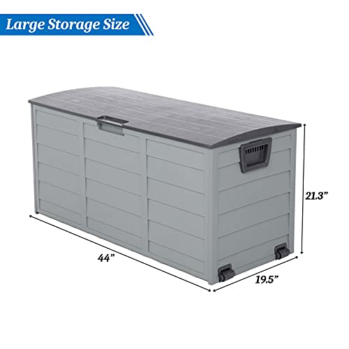 VINGLI Upgraded 75 Gallon Outdoor Storage Box, Lockable Plastic Storage Containers with Lid, Patio Deck Box Furniture for Garden, Pool, Balcony, Yard (Grey)