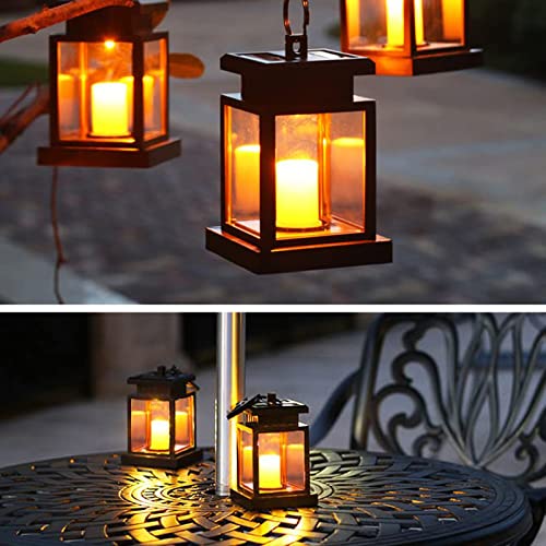 Solar Lanterns Outdoor Waterproof, Garden Hanging Flickering Flameless LED Candle Lighting, Solar Powered Lights for Decorative Yard, Table, Patio, Umbrella, Black