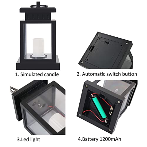 Solar Lanterns Outdoor Waterproof, Garden Hanging Flickering Flameless LED Candle Lighting, Solar Powered Lights for Decorative Yard, Table, Patio, Umbrella, Black