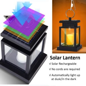 Solar Lanterns Outdoor Waterproof, Garden Hanging Flickering Flameless LED Candle Lighting, Solar Powered Lights for Decorative Yard, Table, Patio, Umbrella, Black