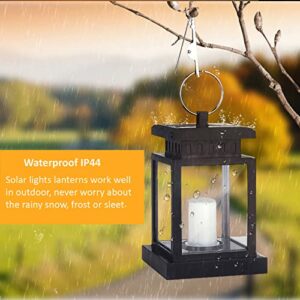 Solar Lanterns Outdoor Waterproof, Garden Hanging Flickering Flameless LED Candle Lighting, Solar Powered Lights for Decorative Yard, Table, Patio, Umbrella, Black