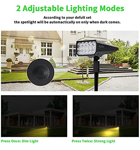 ketive Solar Outdoor Lights Garden, 15 LEDs Bright Solar Landscape Spotlights Waterproof, Auto-ON/Off Last a Whole Night Yard Lights, Warm White, 6 Pack