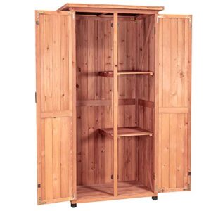 Leisure Season VSS3005 Vertical Storage Shed - Brown - Indoor and Outdoor Wooden Equipment Closet - Lockable Lawn, Garden, Backyard, Patio Tool Cabinet Organizer - Large Locker with Door and Shelves