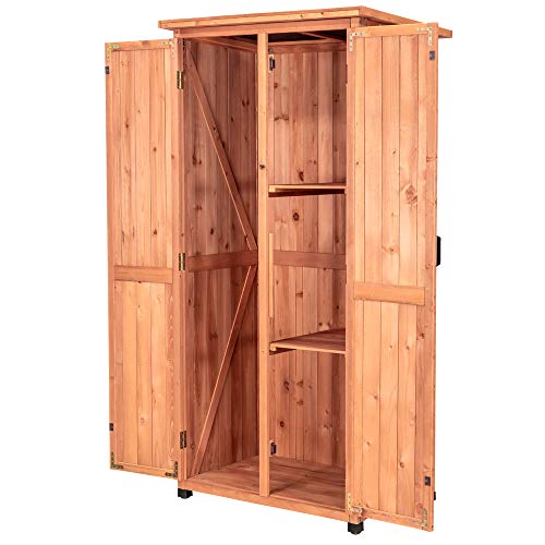 Leisure Season VSS3005 Vertical Storage Shed - Brown - Indoor and Outdoor Wooden Equipment Closet - Lockable Lawn, Garden, Backyard, Patio Tool Cabinet Organizer - Large Locker with Door and Shelves