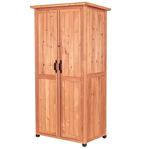 Leisure Season VSS3005 Vertical Storage Shed - Brown - Indoor and Outdoor Wooden Equipment Closet - Lockable Lawn, Garden, Backyard, Patio Tool Cabinet Organizer - Large Locker with Door and Shelves