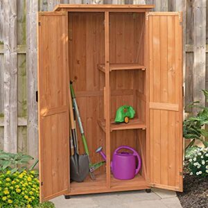 Leisure Season VSS3005 Vertical Storage Shed - Brown - Indoor and Outdoor Wooden Equipment Closet - Lockable Lawn, Garden, Backyard, Patio Tool Cabinet Organizer - Large Locker with Door and Shelves