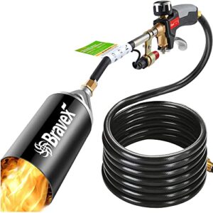 propane torch weed burner with 10ft hose (ccsaus certified), weed torch with turbo trigger push button igniter, high output 800,000 btu for roof asphalt, melting ice snow, fit for 5-100lb propane tank