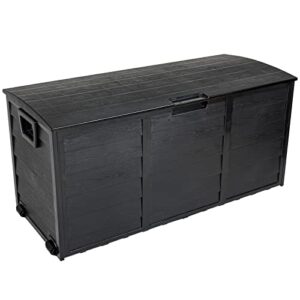 yusing deck box 76 gallon, outdoor storage box waterproof with wheels for patio cushion & pillows, garden supplies, pet stuff and pool accessories