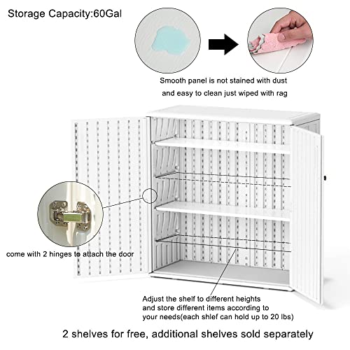 Mrossa Indoor Outdoor Storage Cabinet Waterproof with 2 Shelves,Off White Plastic Outdoor Cabinets for Patio/Garden/Backyard, Size 34.3''L*15''W*36.2''H…