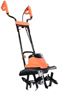 kapoo working depth electric tiller electric garden tiller electric cultivator 14 inch 8.5 amp tilling width 8-inch bb06, black orange