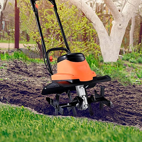 Kapoo Working Depth Electric Tiller Electric Garden Tiller Electric Cultivator 14 Inch 8.5 Amp Tilling Width 8-Inch bb06, Black Orange