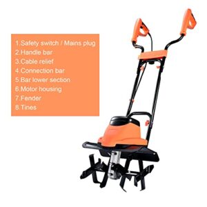 Kapoo Working Depth Electric Tiller Electric Garden Tiller Electric Cultivator 14 Inch 8.5 Amp Tilling Width 8-Inch bb06, Black Orange