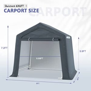 Quictent 6x6 ft Portable Garage Shelter Heavy Duty Car Canopy Carport Outdoor Storage Shed for Motorcycle, Bike or Garden Tools-Gray