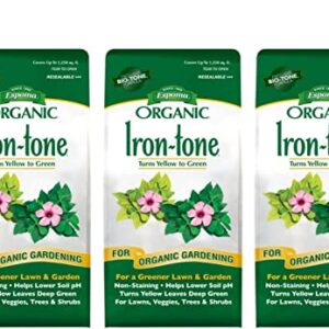 Espoma Organic Iron-Tone 3-0-3 Organic Fertilizer and Plant Food to Help Correct Iron Deficiency (Chlorosis). 5 lb. Bag. Turns Yellow to Green, Non Staining Iron - 3 Pack