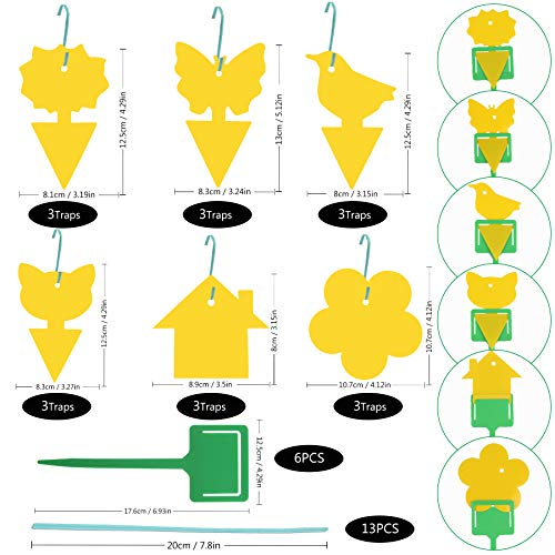 18 PCS Fruit Fly Trap Yellow Sticky Fungus Gnat Killer for Indoor and Outdoor Plant Insect Catcher for White Flies Mosquitos Fungus Gnats Flying Insects Houseplant Gift for Flower Lover (B24 18+6)