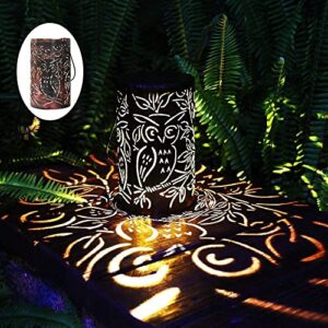 esgarden solar lantern bronze owl outdoor light solar hanging lanterns retro metal solar lantern with handle garden decor table lights for patio yard pathway (7.9 inch) (owl)