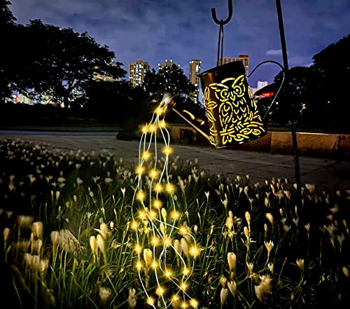 Solar Watering Can with Cascading Lights - Large Waterfall Lights Garden Decor, Owl Shape Solar Hanging Lantern Outdoor Waterproof , 96 LEDs String Light Flashing for Patio,Lawn,Garden,Pathway