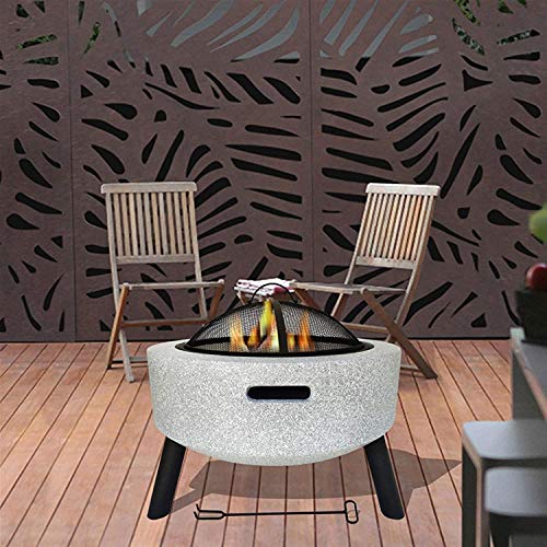 LEAYAN Garden Fire Pit Portable Grill Barbecue Rack Outdoor Fire Pits Fire Bowl, Magnesia Barbecue Grill, for Outdoor Garden Fire Pit Heating/Barbecuing, Garden Terrace for Camping Backyard, White