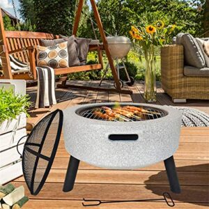 LEAYAN Garden Fire Pit Portable Grill Barbecue Rack Outdoor Fire Pits Fire Bowl, Magnesia Barbecue Grill, for Outdoor Garden Fire Pit Heating/Barbecuing, Garden Terrace for Camping Backyard, White