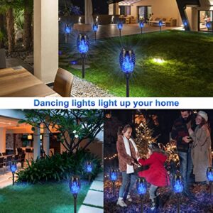 Upgrade Solar Lights Outdoor Waterproof, 4 Pack Solar Outdoor Torches Lights with Flickering Flame Mini Solar Landscape Decoration Lighting Auto On/Off Pathway Lights for Garden Yard Patio (Blue)