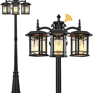 VIANIS Outdoor Lamp Post Light, Dusk to Dawn Triple-Head Waterproof Street Light, Black Pole Lights for Outside Aluminum Anti-Rust, Led Lantern Lamp Fixture for Backyard Driveway Garden Patio Décor