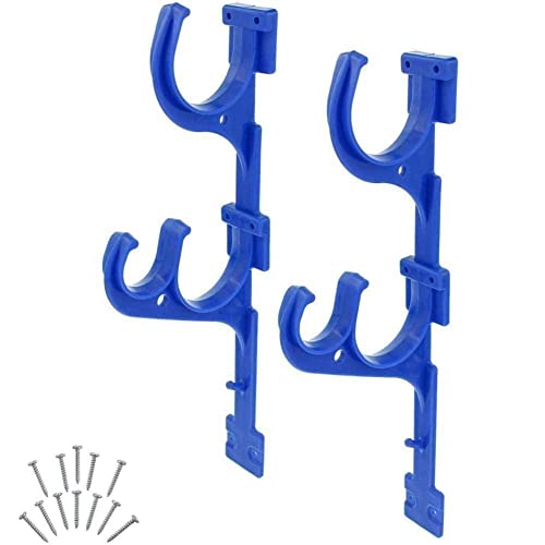 TPALPKT Pool Pole Hanger Leaf Rakes Vacuum Hose with Screw Purpose Brushes Multi Holder Garden Skimmers Tools Outdoor Plastic Blue