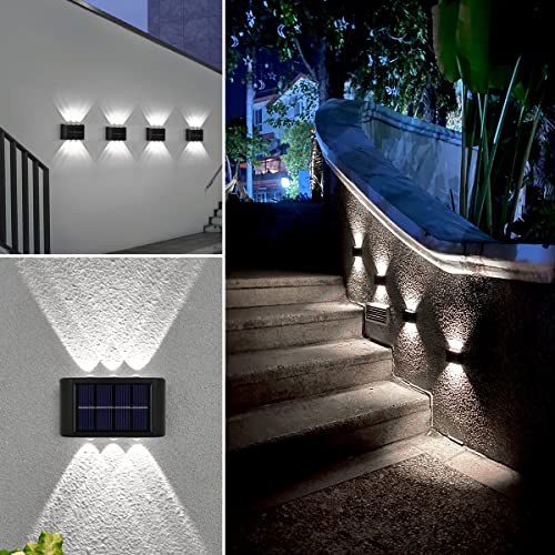 Ousam Led Solar Fence Lights Outdoor Solar Powered Wall Lamp Up and Down Lighting Waterproof for House Deck Step Patio Garden Decoraion(White 2 Pack)