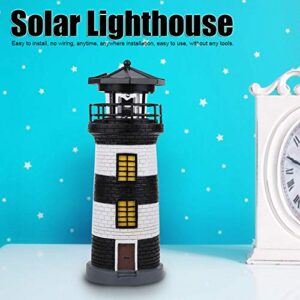 LED Solar Lighthouse Statue Rotating Lawn Craft Decorations for Outdoor Light Garden Courtyard(Black+White)