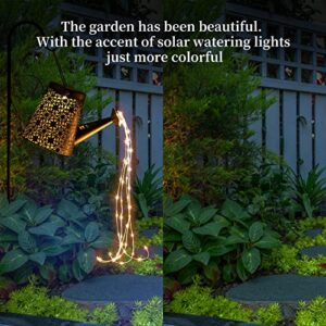 Solar Watering Can Outdoor Garden Decor, Warm waterfall String Lights Solar Lanterns, Landscape Lights for Front Yard Porch Lawn Driveway Patio Backyard Pathway Gardening Gift(With shepherd hook)