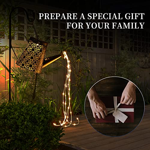 Solar Watering Can Outdoor Garden Decor, Warm waterfall String Lights Solar Lanterns, Landscape Lights for Front Yard Porch Lawn Driveway Patio Backyard Pathway Gardening Gift(With shepherd hook)