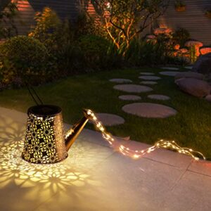 Solar Watering Can Outdoor Garden Decor, Warm waterfall String Lights Solar Lanterns, Landscape Lights for Front Yard Porch Lawn Driveway Patio Backyard Pathway Gardening Gift(With shepherd hook)