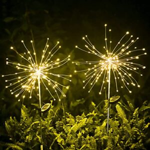 yulaiyoen solar lights outdoor starburst fairy garden pathway lights, 2 pack solar powered firework lights 150 leds waterproof garden solar lights ornaments for fence flowerbed lawn patio backyard