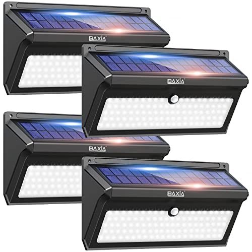 BAXIA TECHNOLOGY Solar Lights Outdoor Waterproof 100 LED Wireless Security Motion Sensor Outdoor Lights Solar Outdoor Lights for Front Door,Backyard,Steps,Garage,Garden (2000LM, 4PACK)