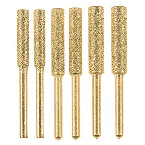 burr grinding stone file – 6pcs 3mm 5/32″ 3/16″ 7/32″ shank diamond chainsaw sharpener rotary bit set polishing sharpening garden tool for lawn mower chainsaw parts garden,120-150 grit,gold (gold)