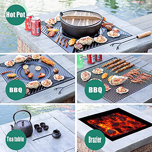 QHYXT Wood Fire Pits Outdoor Outdoor Wood Fire Pit BBQ Grill Table, Backyard Patio Garden Party Barbecue Fireplace, Magnesia Material, Anti-Freezing and Heat-Resistant