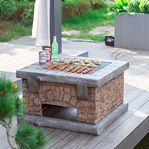 QHYXT Wood Fire Pits Outdoor Outdoor Wood Fire Pit BBQ Grill Table, Backyard Patio Garden Party Barbecue Fireplace, Magnesia Material, Anti-Freezing and Heat-Resistant