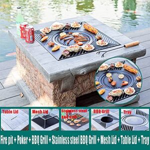 QHYXT Wood Fire Pits Outdoor Outdoor Wood Fire Pit BBQ Grill Table, Backyard Patio Garden Party Barbecue Fireplace, Magnesia Material, Anti-Freezing and Heat-Resistant