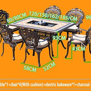 Wood Fire Pits Outdoor Outdoor Garden Barbecue Table - Wood Burning Fire Pit, Backyard Patio Table and Chair Set, Heavy-Duty BBQ Cooking Table, with 6 Chairs