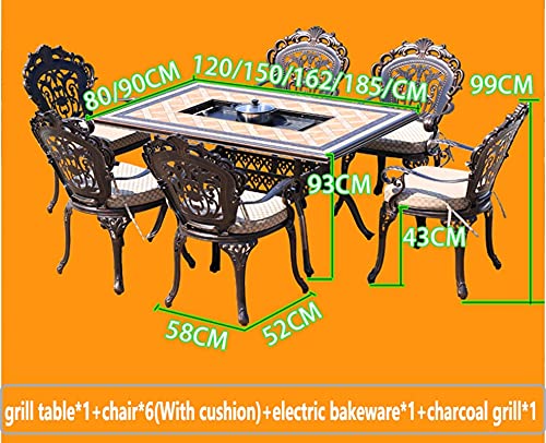 Wood Fire Pits Outdoor Outdoor Garden Barbecue Table - Wood Burning Fire Pit, Backyard Patio Table and Chair Set, Heavy-Duty BBQ Cooking Table, with 6 Chairs