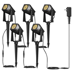 fmart led landscape lights 3wx5 outdoor landscape spotlights, landscape lighting cob waterproof garden pathway lights walls trees flags spotlights with spike stand, 2700k warm white, 5pack, ul plug