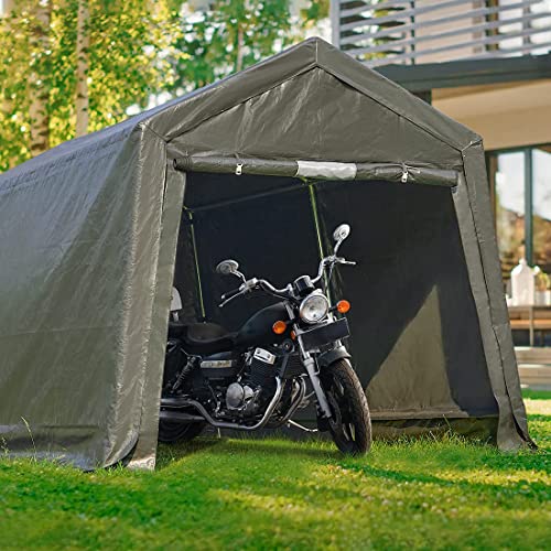 ADVANCE OUTDOOR 8X14 ft Steel Metal Peak Roof Anti-Snow Portable Garage Shelter Storage Shed Carport for Motorcycle Bike or Garden Tools with 2 Roll up Doors & Vents, Gray