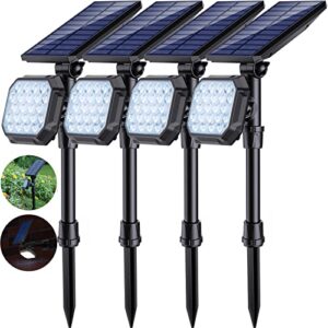 jsot solar spot lights outdoor, 700 lumen solar lights outdoor waterproof, solar powered spotlight landscape lighting for outside house garden yard backyard driveway tree (cool light, 4 pack)