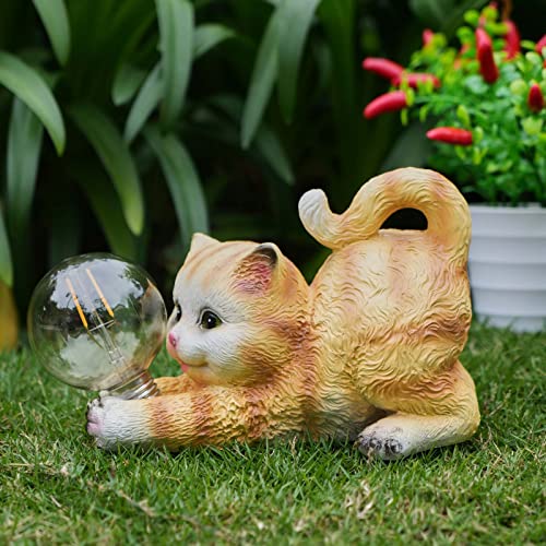 Cat Outdoor-Decorative Garden Sculptures Statue - Adorable Cat Solar Outdoor Figurine Light,Waterproof Outdoor Garden Patio Decor