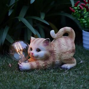 Cat Outdoor-Decorative Garden Sculptures Statue - Adorable Cat Solar Outdoor Figurine Light,Waterproof Outdoor Garden Patio Decor