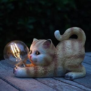 Cat Outdoor-Decorative Garden Sculptures Statue - Adorable Cat Solar Outdoor Figurine Light,Waterproof Outdoor Garden Patio Decor