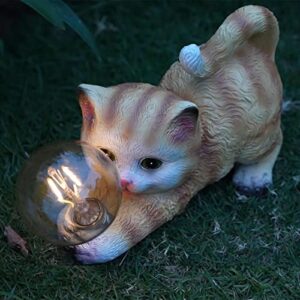 Cat Outdoor-Decorative Garden Sculptures Statue - Adorable Cat Solar Outdoor Figurine Light,Waterproof Outdoor Garden Patio Decor