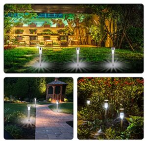 10 Pack Solar Pathway Lights, Solar Garden Lights Outdoor Waterproof, Auto On/Off, Bright Up to 6-8 Hrs, Stainless Steel Led Landscape Lights for Lawn, Yard, Patio, Walkway(White)