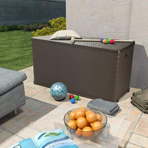 Tidyard Garden Storage Deck Box Lockable Storage Container All Weather Outdoor Cushion and Tools Organizer Brown for Patio, Lawn, Poolside, Indoor Outdoor 47.2 x 22.05 x 24.8 Inches (L x W x H)